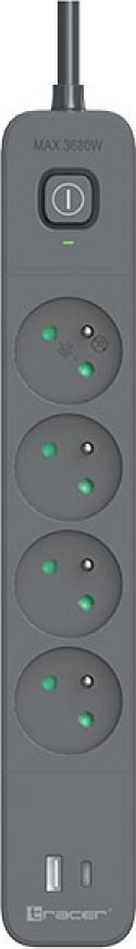 Shirit elektrik Tracer Power Line+, 4 priza, 1.5 m, 2x USB, i bardhe ...